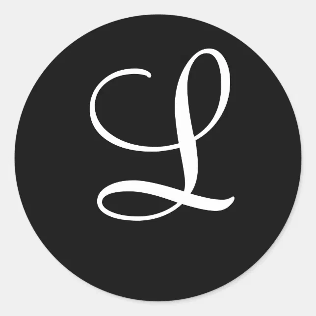 "L" Monogram Initial White on Black Classic Round Sticker | Zazzle