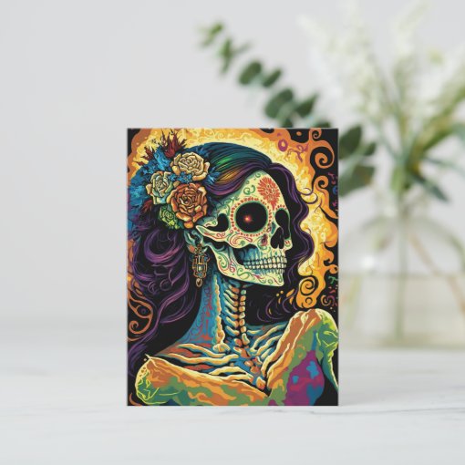 La Catrina Day of the Dead Mexican Skeleton Art Postcard | Zazzle