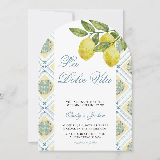La Dolce Vita Lemon Italian Wedding Arch Invitation | Zazzle