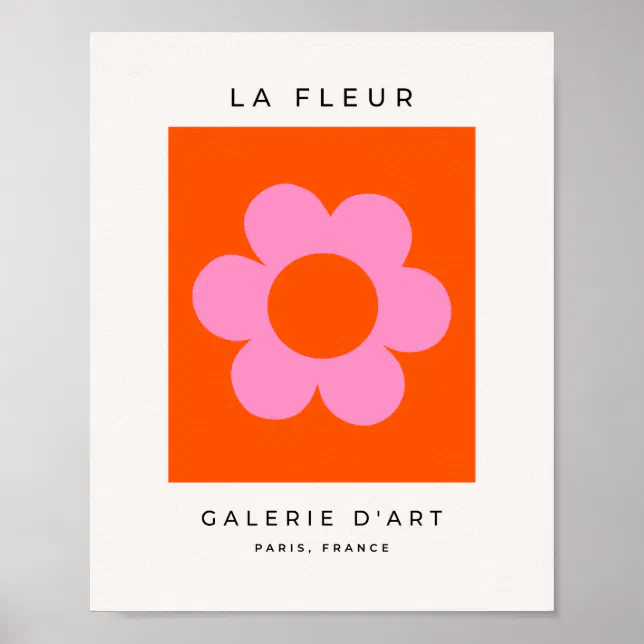La Fleur 01 Retro Floral Orange Pink Preppy Flower Poster | Zazzle