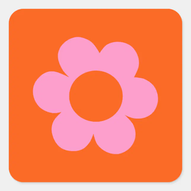 La Fleur 01 Retro Floral Orange Pink Preppy Flower Square Sticker | Zazzle