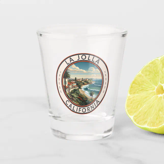 La Jolla California Coastline Travel Art Retro Shot Glass | Zazzle