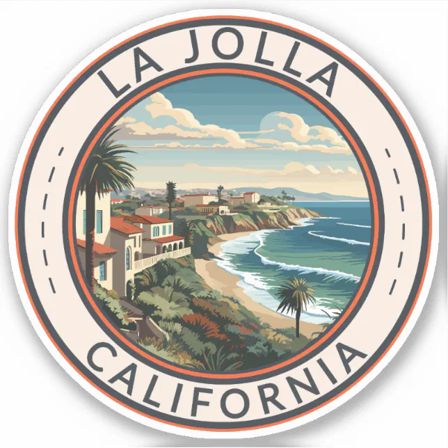 La Jolla California Coastline Travel Art Retro Sticker | Zazzle