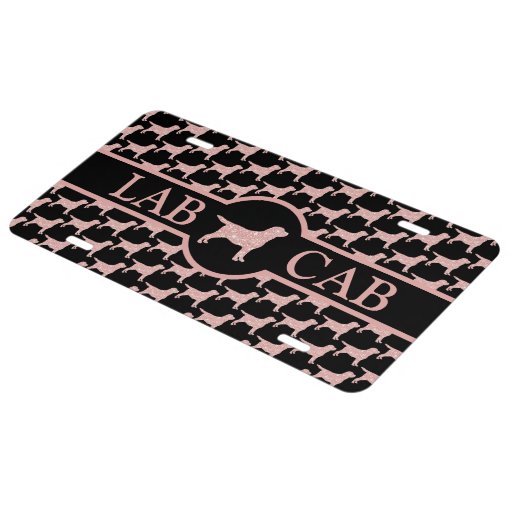 Lab Cab Pink Rose Gold Glitter - Cute Dog Labrador License Plate | Zazzle