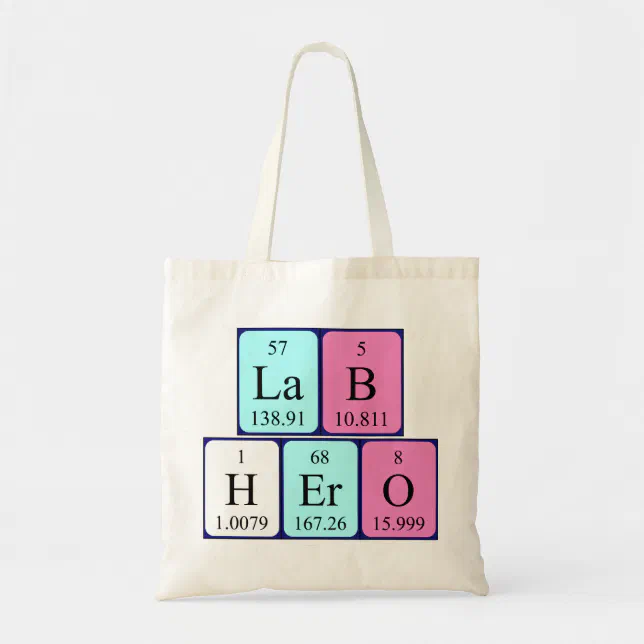 Lab Hero periodic table name tote bag | Zazzle