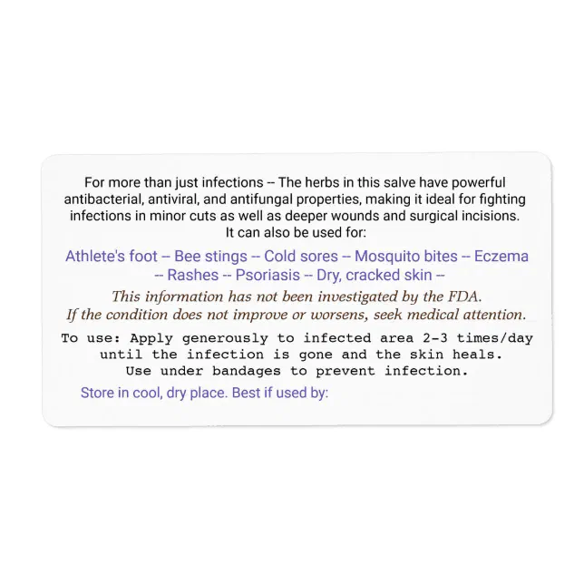 Label for back of salve jar. | Zazzle