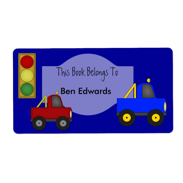 Label Kids Book Labels Stickers Large Size Trucks | Zazzle