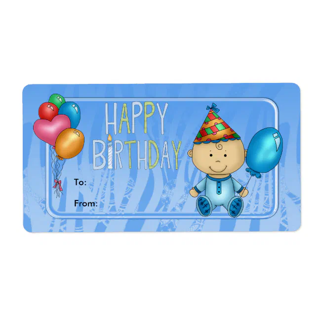 Label Kids Gift Tag Birthday Blue | Zazzle
