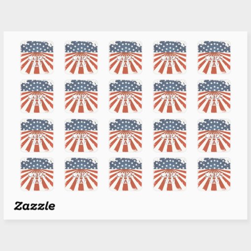 Labor Day American Flag Square Sticker | Zazzle