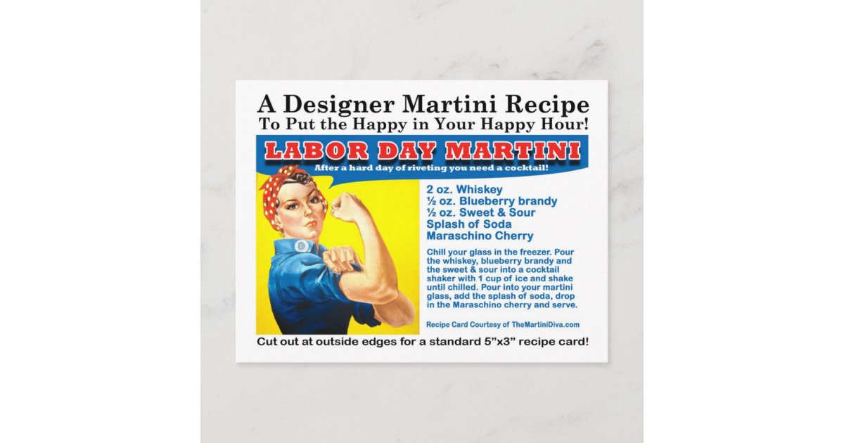 Labor Day Martini Cocktail Recipe Postcard | Zazzle