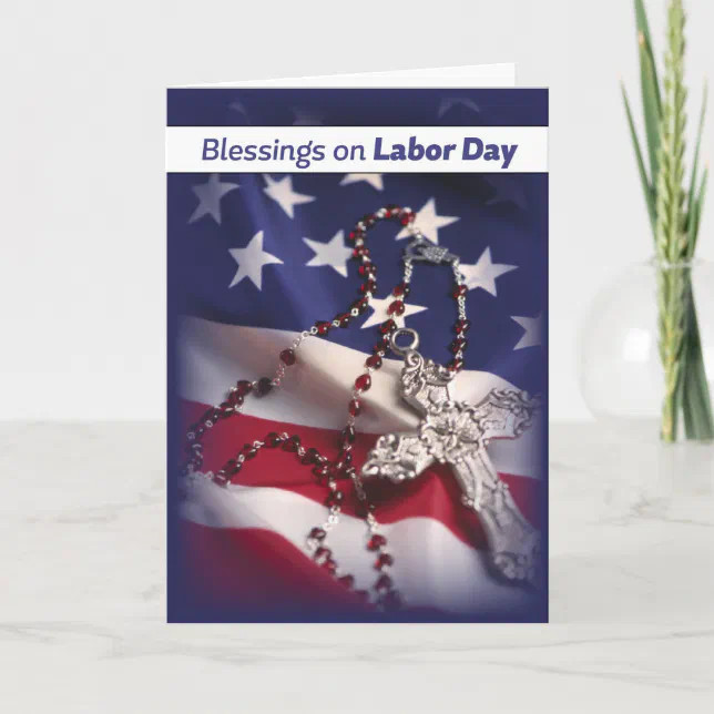 Labor Day Patriotic Cross on Flag, Religious Card | Zazzle