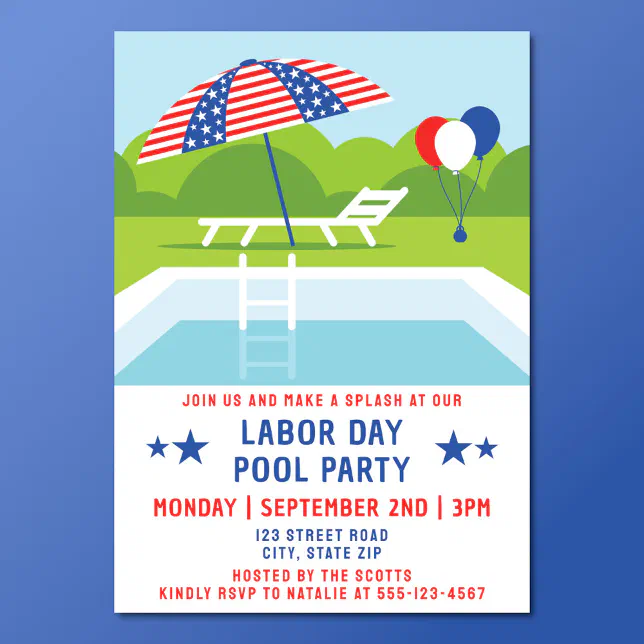 Labor Day Pool Party Stars And Stripes Modern Invitation Zazzle