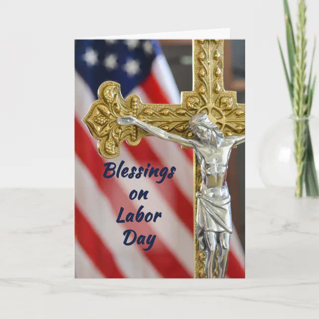 Labor Day Religious Patriotic Cross and Flag Card | Zazzle