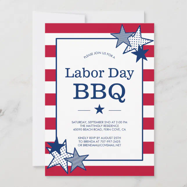 Labor Day Stars and Stripes Modern Patriotic BBQ Invitation | Zazzle