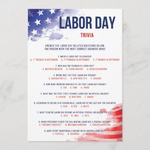 Labor Day Trivia Game USA Quiz Red White & Blue | Zazzle