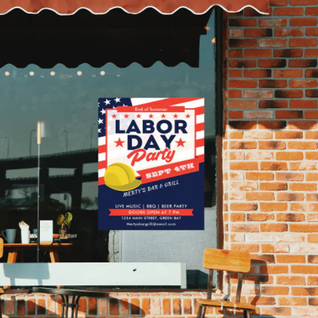 Labor Day USA Flag Hard Hat Party Event Poster | Zazzle