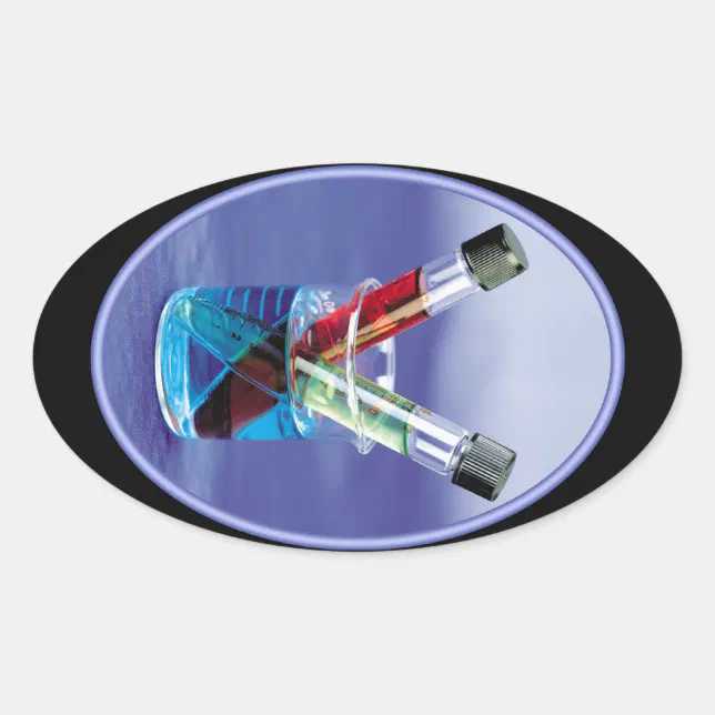 Laboratory Test Tubes and Beaker Oval Sticker | Zazzle