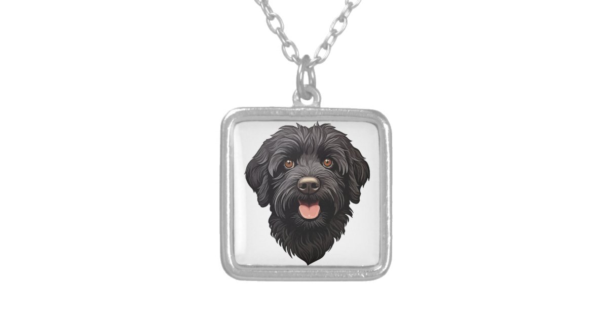 Labradoodle Black Dog Silver Plated Necklace | Zazzle