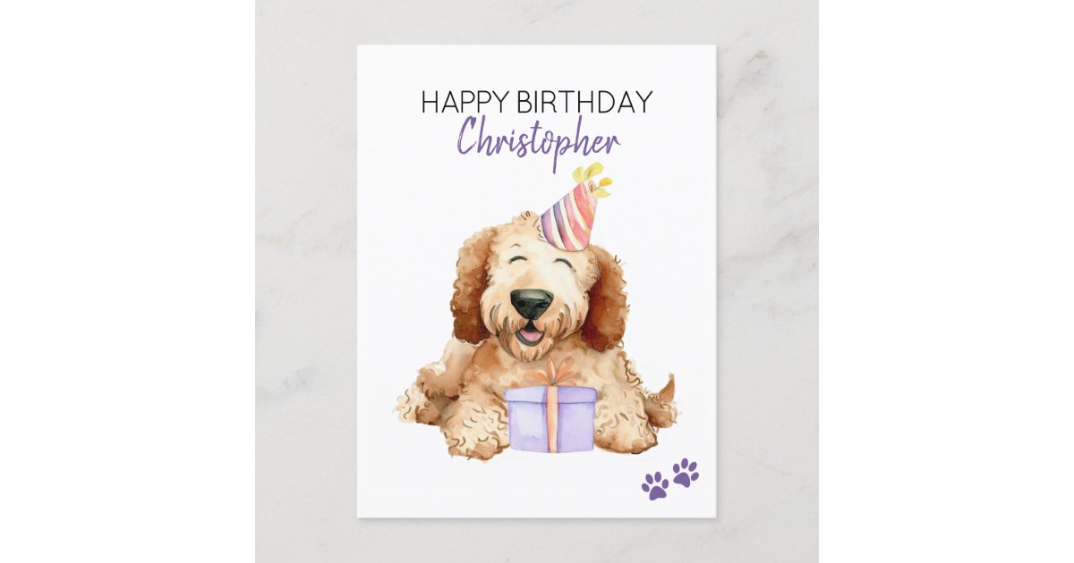 Labradoodle Dog Personalized Happy Birthday Postcard | Zazzle