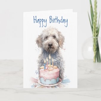 Labradoodle with Cake - Dog Lovers Happy Birthday Card | Zazzle