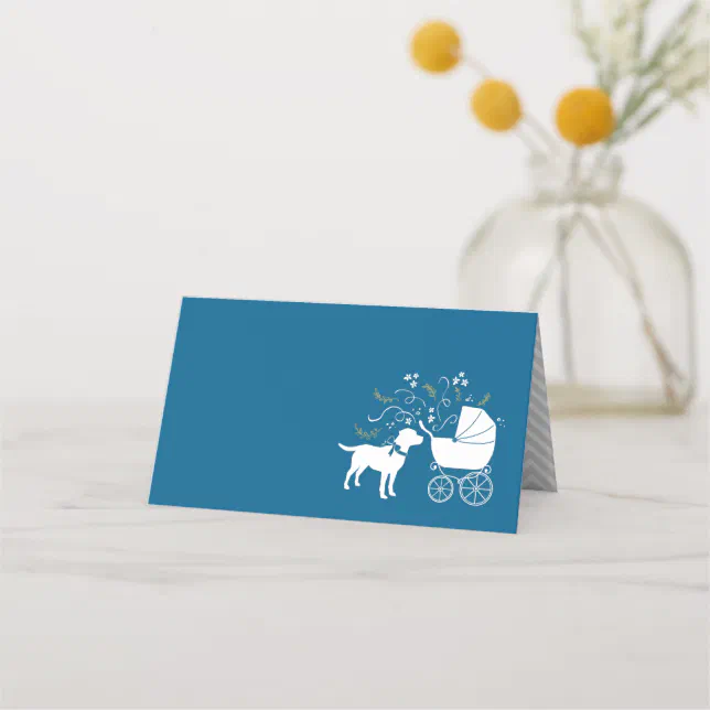 Labrador Dog Baby Shower Blue Boy Lab Place Card | Zazzle