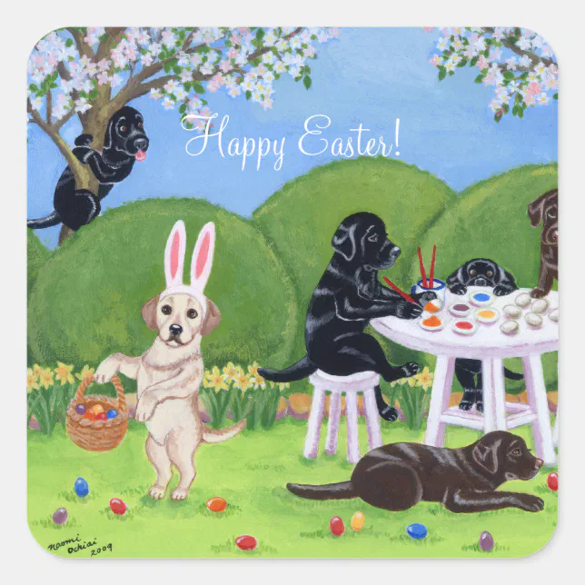 Labrador & Easter Eggs Square Sticker | Zazzle