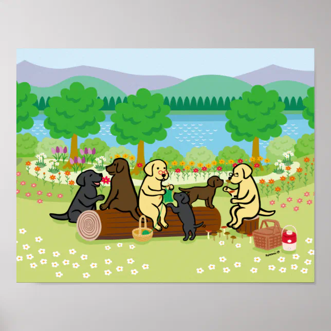 Labrador Family Picnic Poster | Zazzle