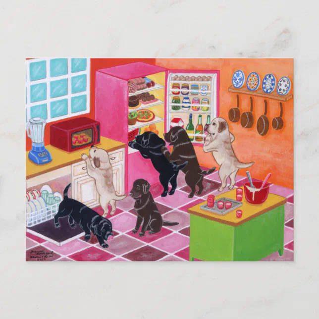 Labrador Kitchen Party Painting Postcard | Zazzle