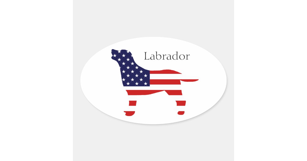 Labrador Outline in Stars and Stripes Oval Sticker | Zazzle