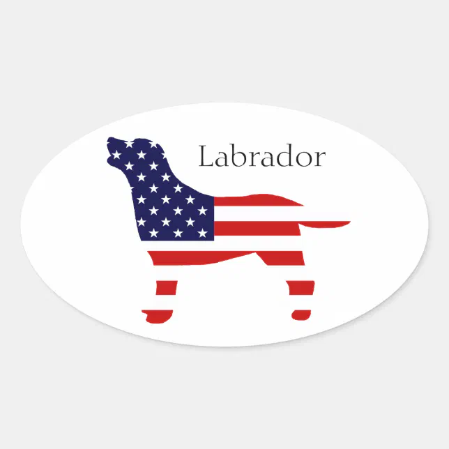 Labrador Outline in Stars and Stripes Oval Sticker | Zazzle