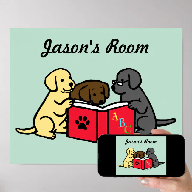 Labrador Puppies Reading Nursery Poster | Zazzle