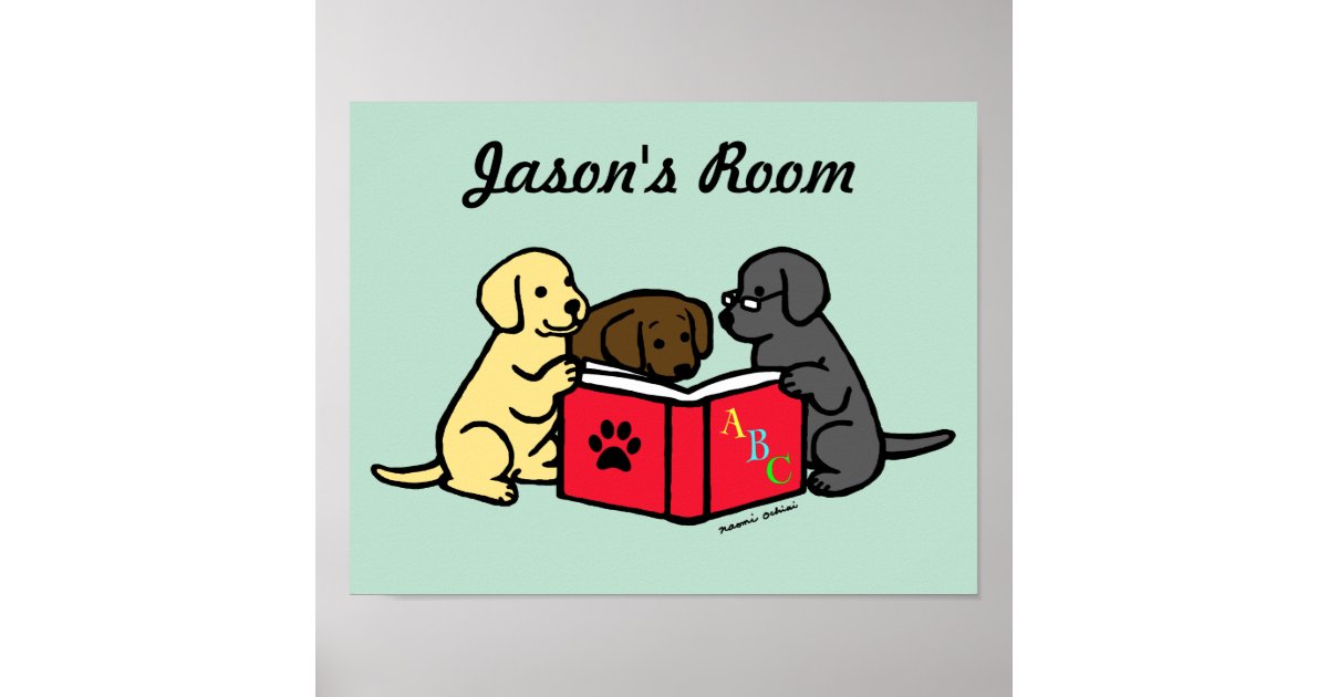 Labrador Puppies Reading Nursery Poster | Zazzle