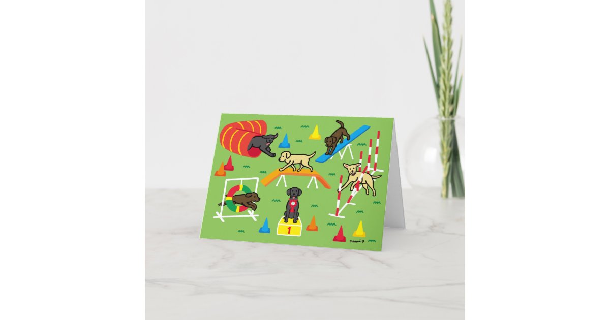 Labrador Retriever Agility Cartoon Card | Zazzle