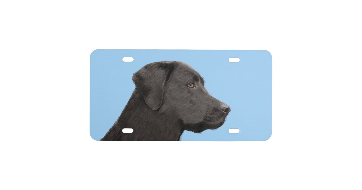 Labrador Retriever Black Painting Original Dog Art License Plate | Zazzle