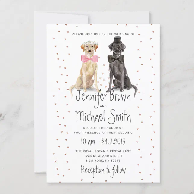Labrador retriever bride groom valentines wedding invitation | Zazzle