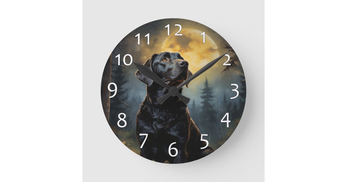 Labrador retriever on a moonlit night round clock | Zazzle