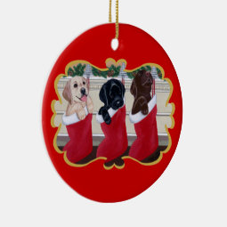Labrador Retriever Puppies Christmas Ceramic Ornament | Zazzle