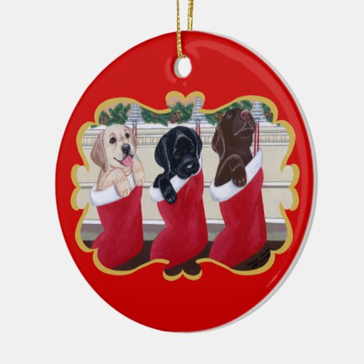 Labrador Retriever Puppies Christmas Ceramic Ornament | Zazzle
