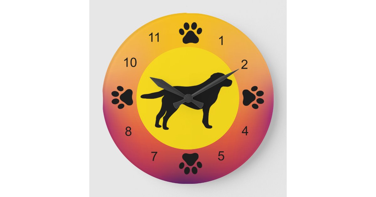 Labrador Retriever Silhouette Sunset Colors Large Clock | Zazzle