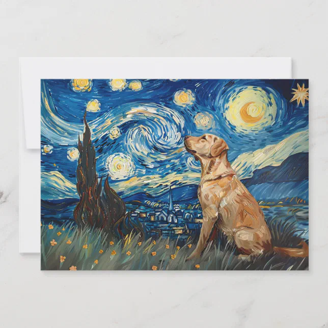 Labrador Retriever Yellow Lab Dog Starry Night Invitation | Zazzle