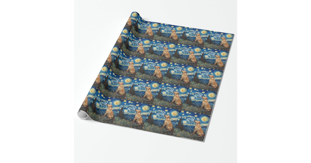 Labrador Retriever Yellow Lab Dog Starry Night Wrapping Paper | Zazzle