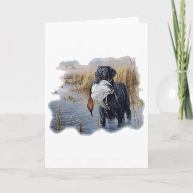 Labrador with Duck- Duck Hunting Card | Zazzle