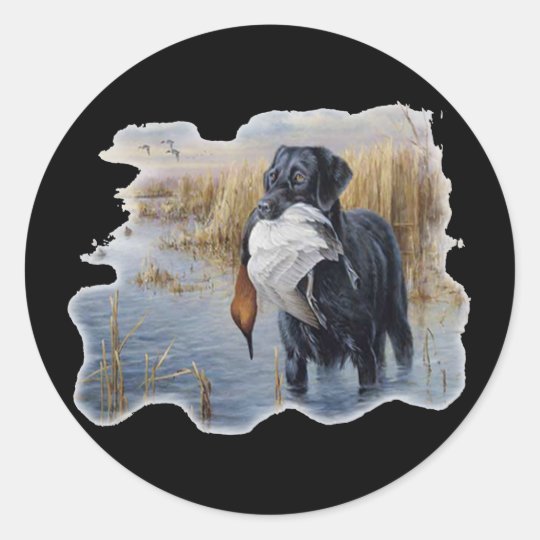 Labrador with Duck- Duck Hunting Classic Round Sticker | Zazzle.com