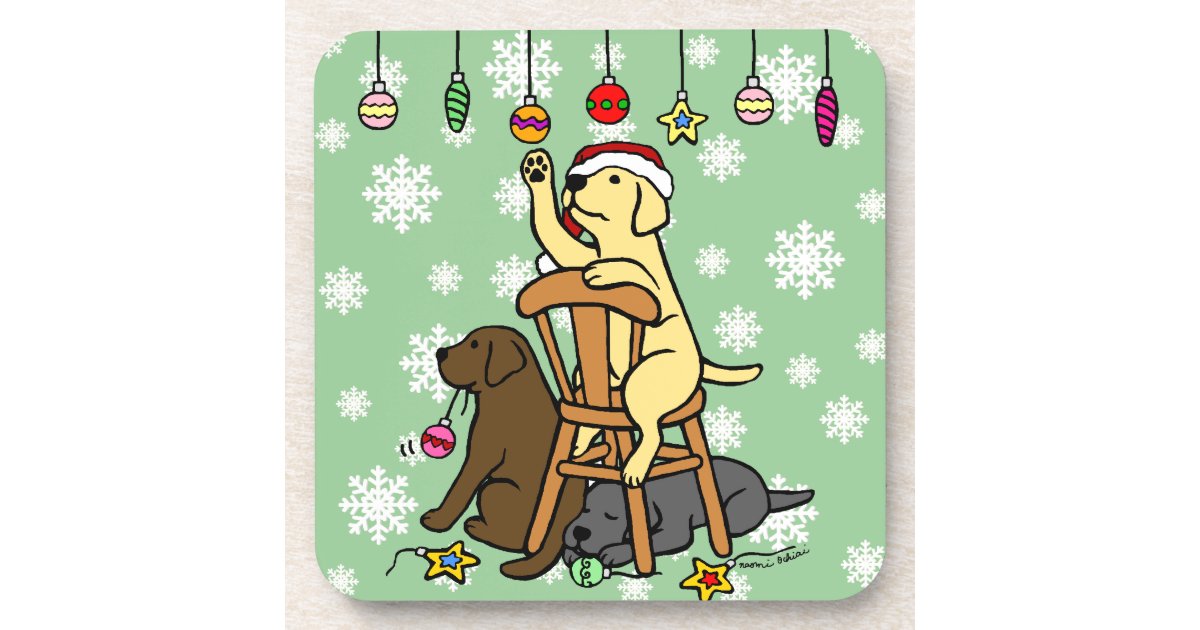 Labradors and Christmas Ornaments Cartoon Beverage Coaster | Zazzle
