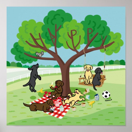 Labradors and Happy Tree Poster | Zazzle