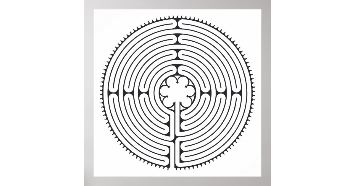 Labyrinth Cathedral of Chartres Black and White Poster | Zazzle