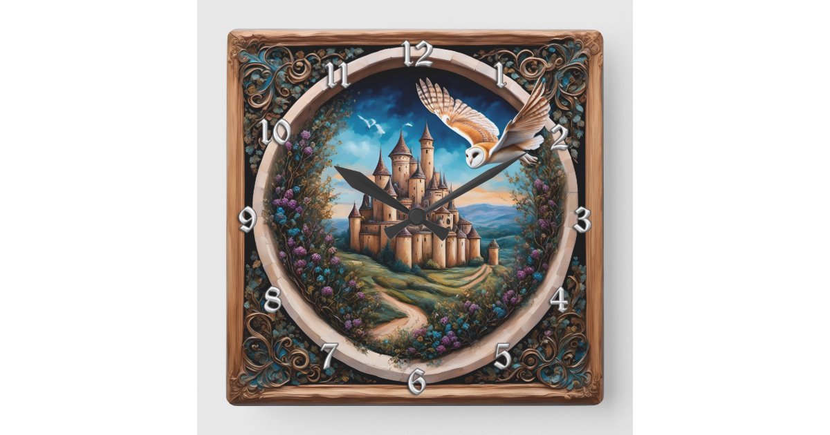 Labyrinth Gate Castle Fantasy Art Square Wall Clock | Zazzle