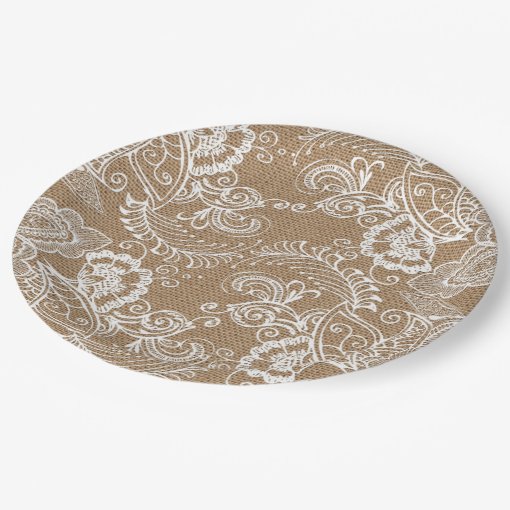 Lace and Burlap Shabby Chic Paper Plates | Zazzle