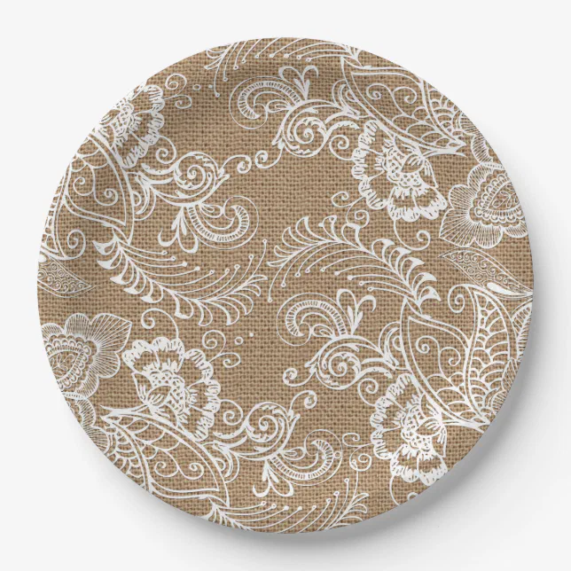 Lace and Burlap Shabby Chic Paper Plates | Zazzle