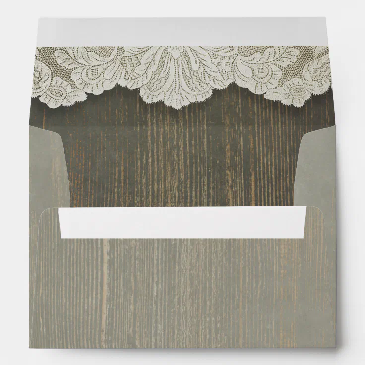 lace and wood rustic wedding envelope | Zazzle
